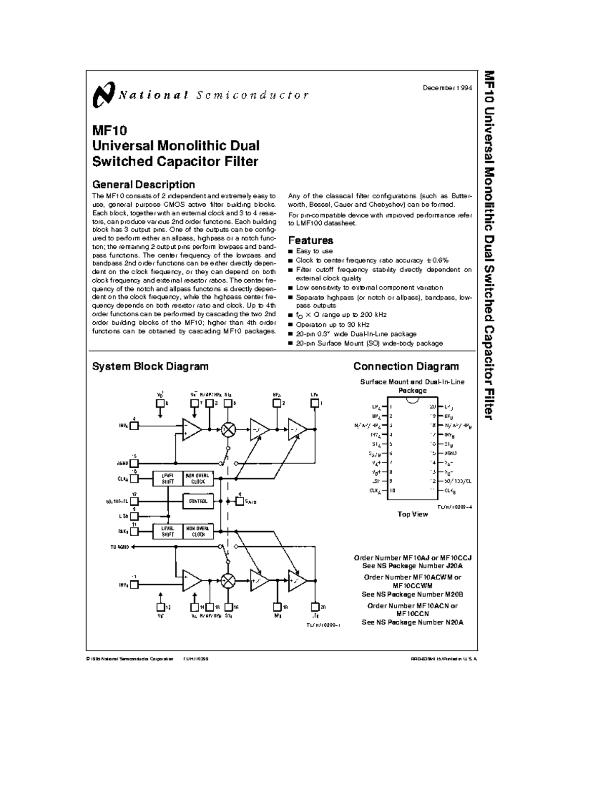 MF10 Universal Monolithic Dual Switched Capacitor Filter Overview - Studocu