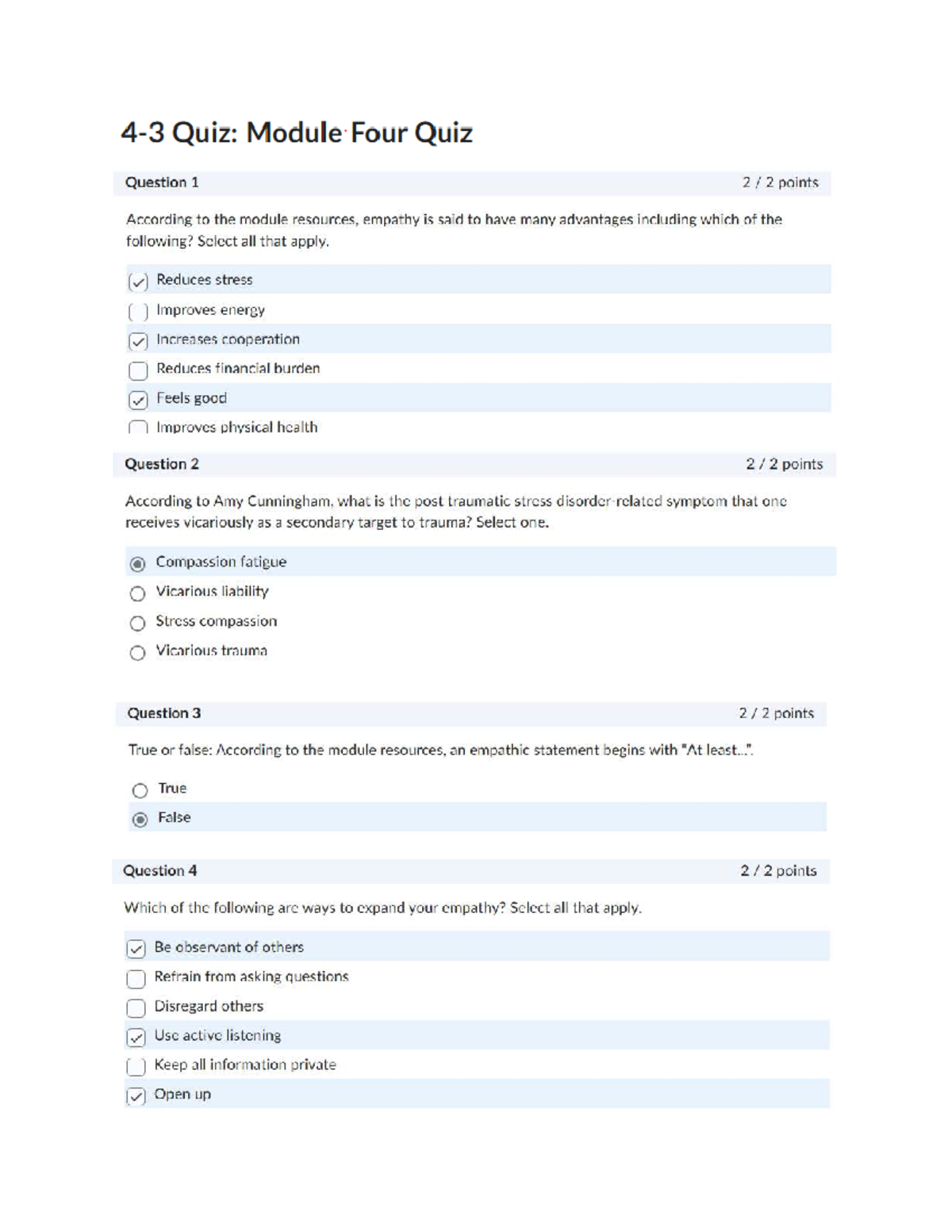 4-3 Quiz: Empathy and Trauma in Module Four - Studocu
