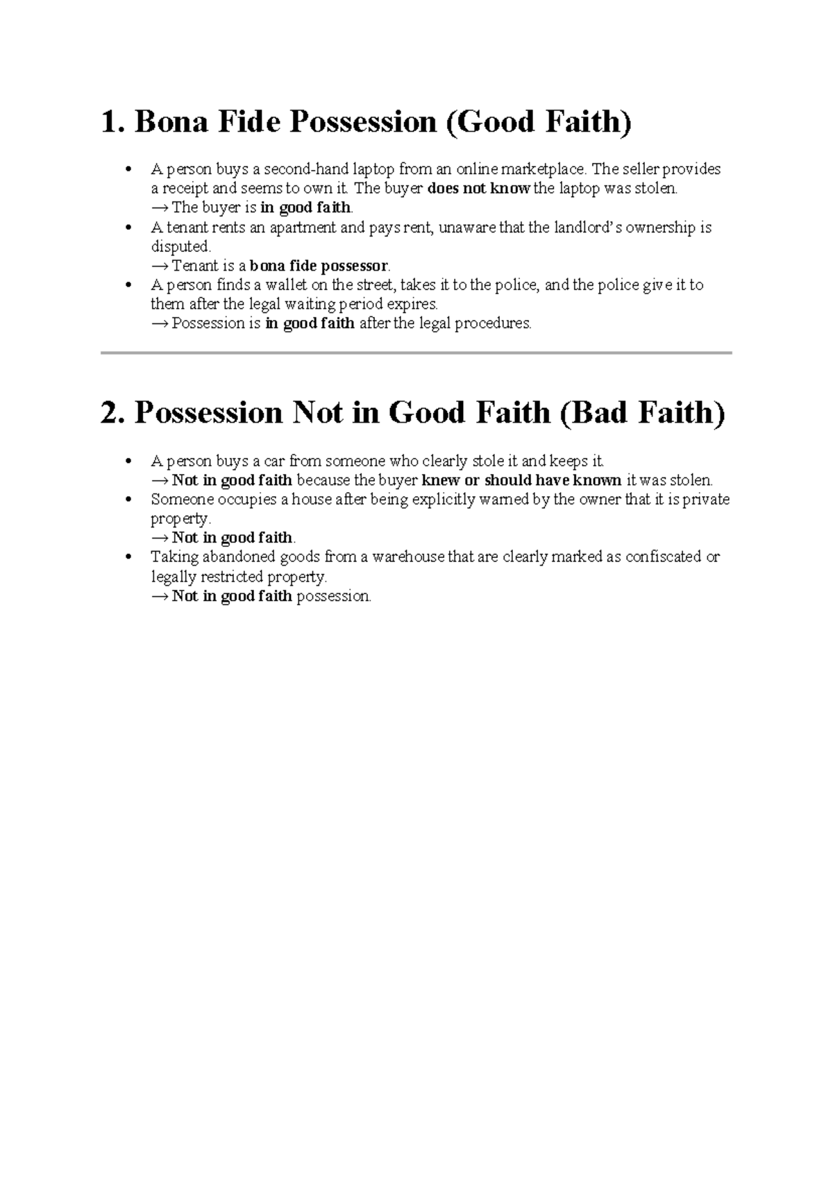 Bona Fide vs. Bad Faith Possession: Key Concepts Explained - Studocu