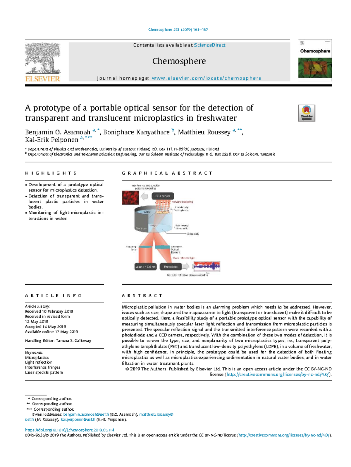 Prototype Optical Sensor for Microplastics Detection in Freshwater ...