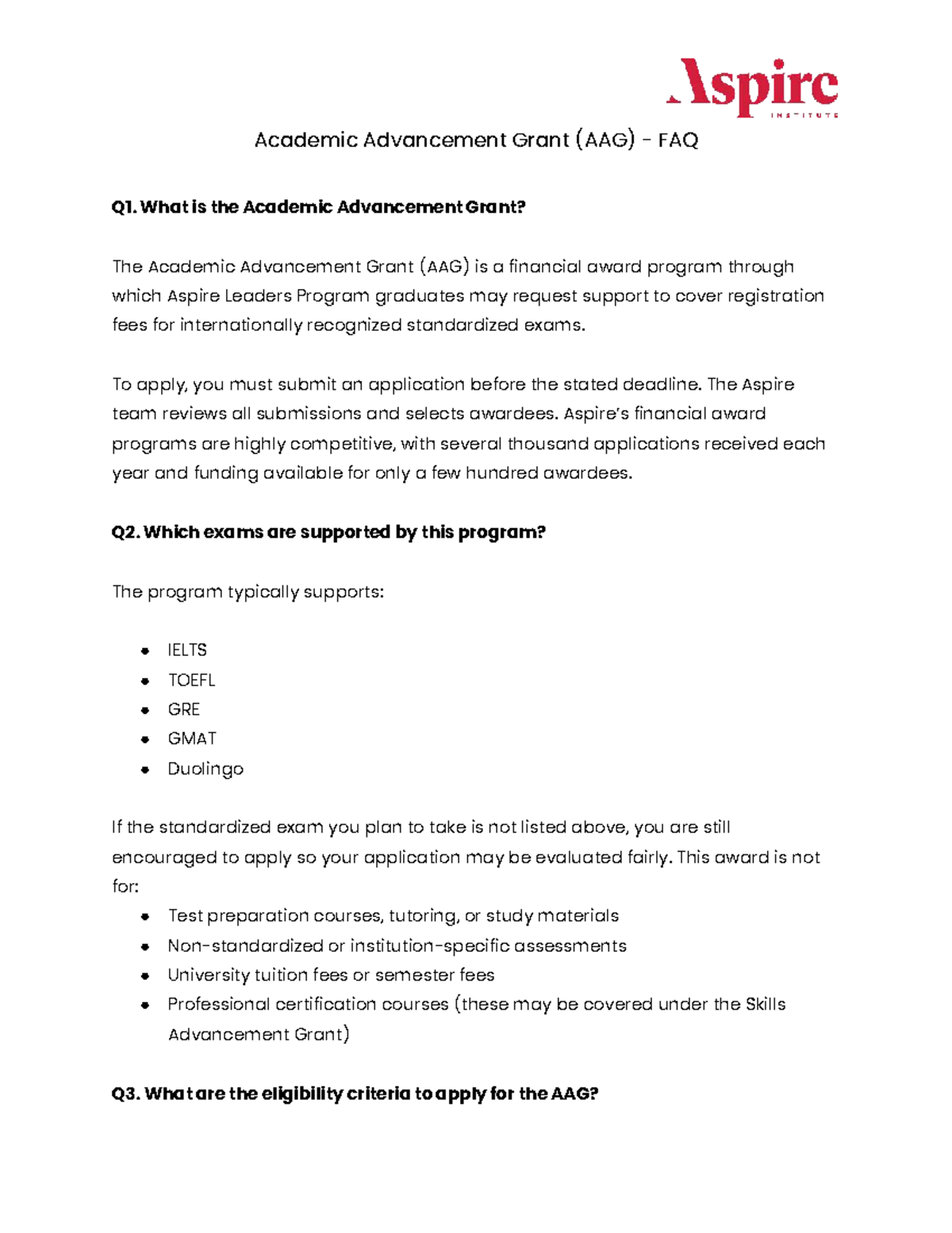 AAG FAQ: Understanding the Academic Advancement Grant Process - Studocu