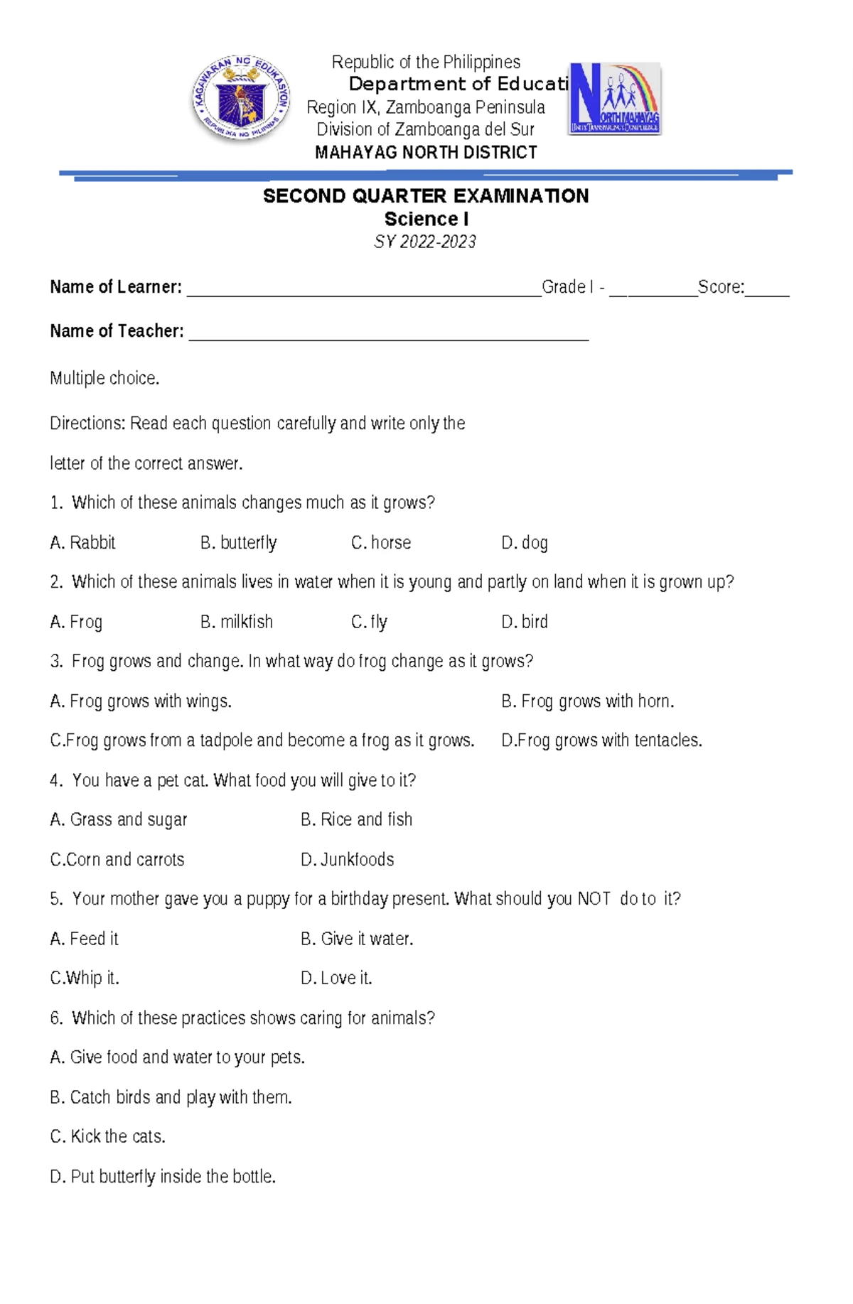 KES-Q2- Science I - Final Exam Sample Questions - Studocu