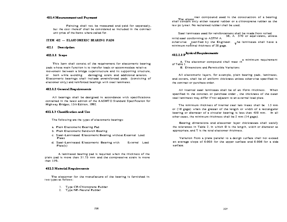 DPWH 411.4 & 412: Measurement & Requirements for Elastomeric Pads - Studocu