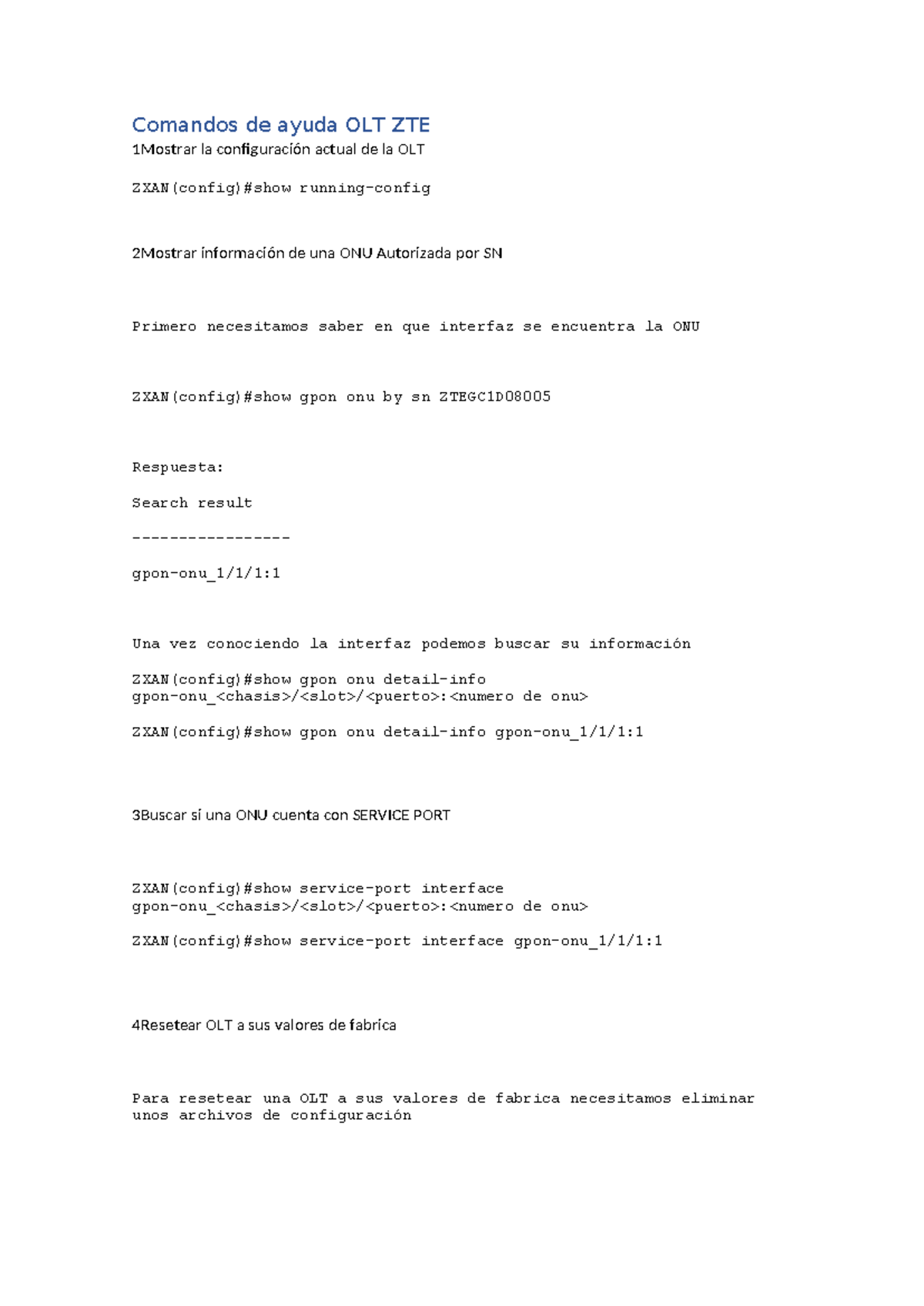 Comandos de Ayuda para OLT ZTE - ACD - Studocu