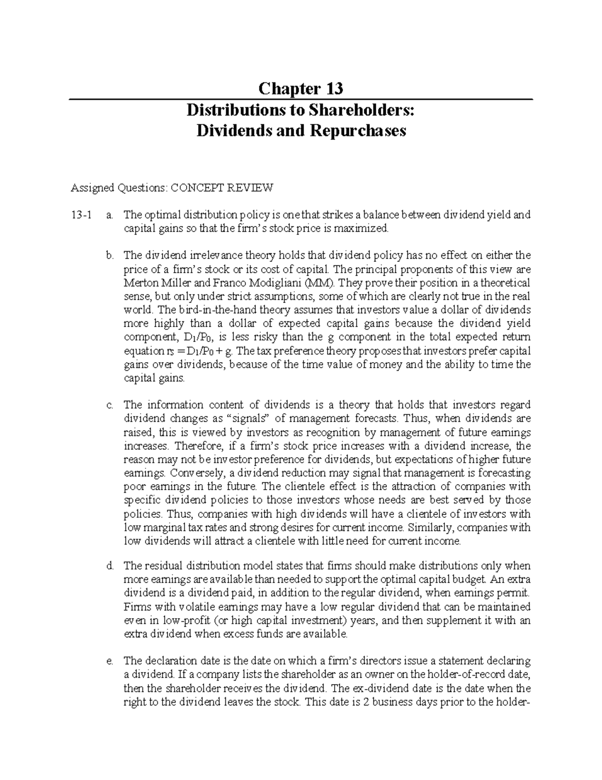 13 Chapter 13 - Assigned Questions (Solutions) - Chapter 13 ...
