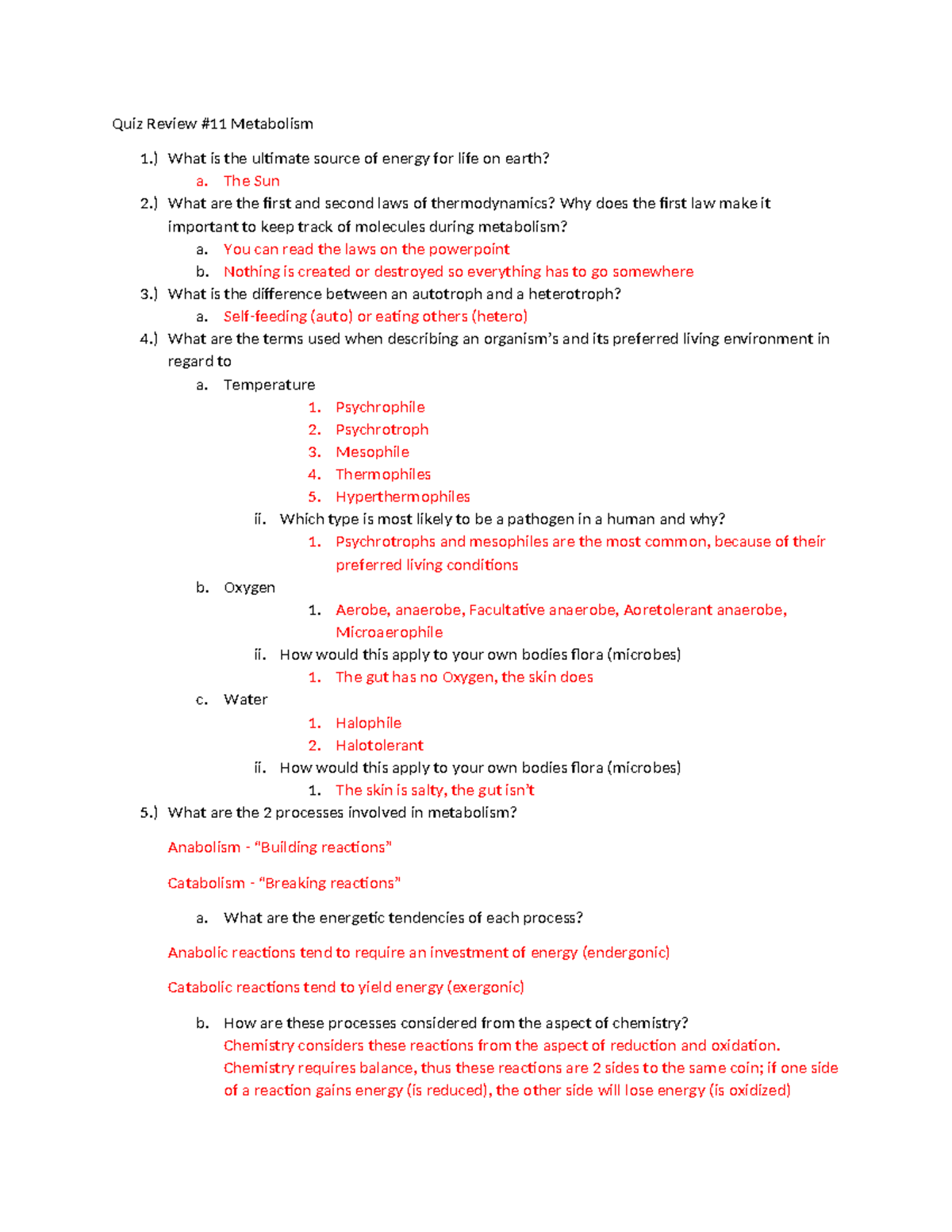 Quiz Review #11: Metabolism Concepts & Enzyme Functions - Studocu