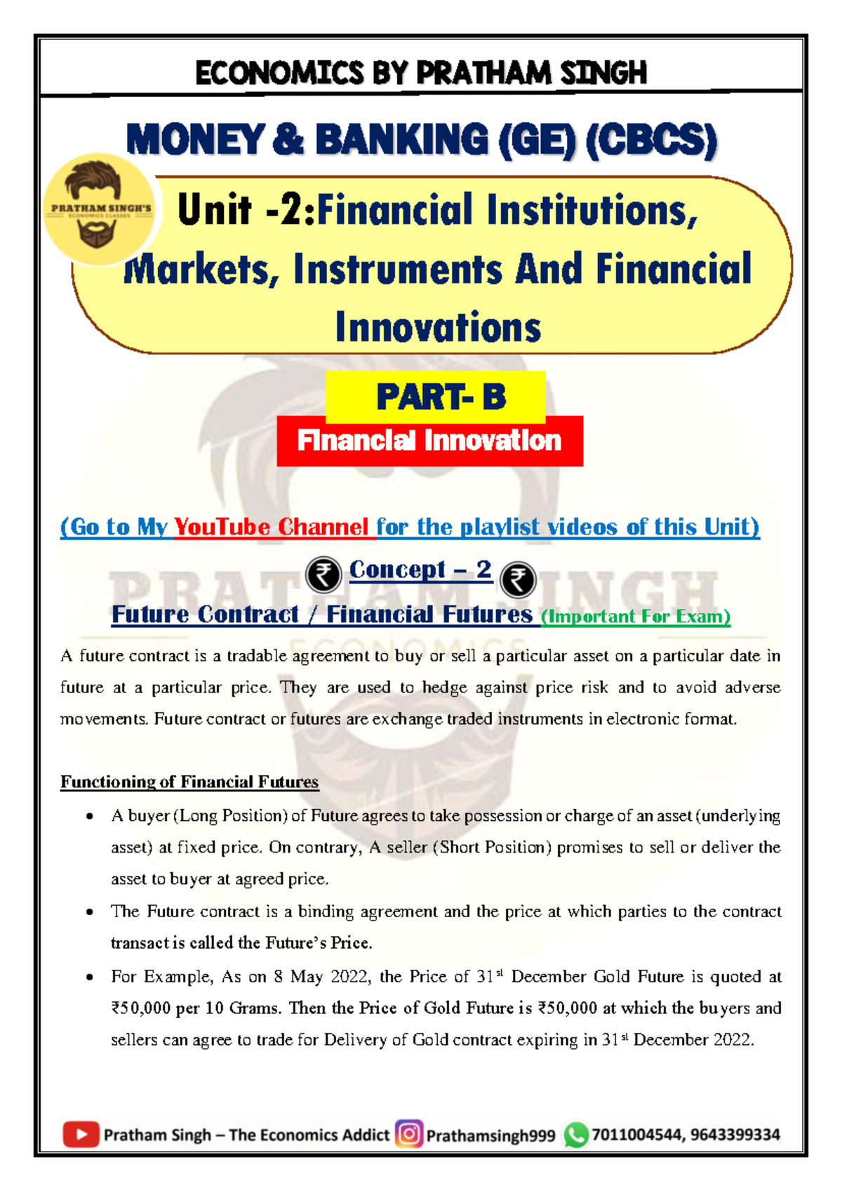 ECONOMICS PRATHAM SINGH FINANCIAL INNOVATIONS UNIT-2B (GE SEM-3) Notes ...