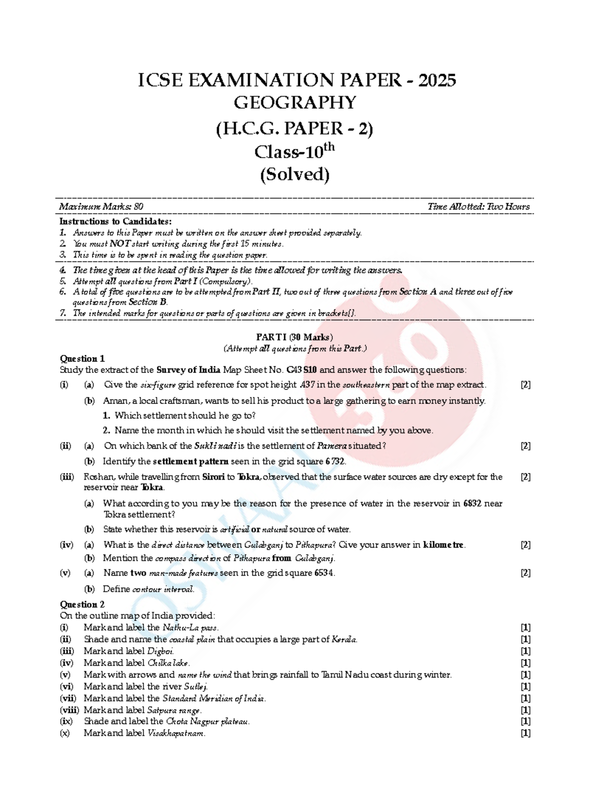ICSE GEOGRAPHY 2025 EXAMINATION PAPER (H.C.G. PAPER 2) - SOLVED - Studocu