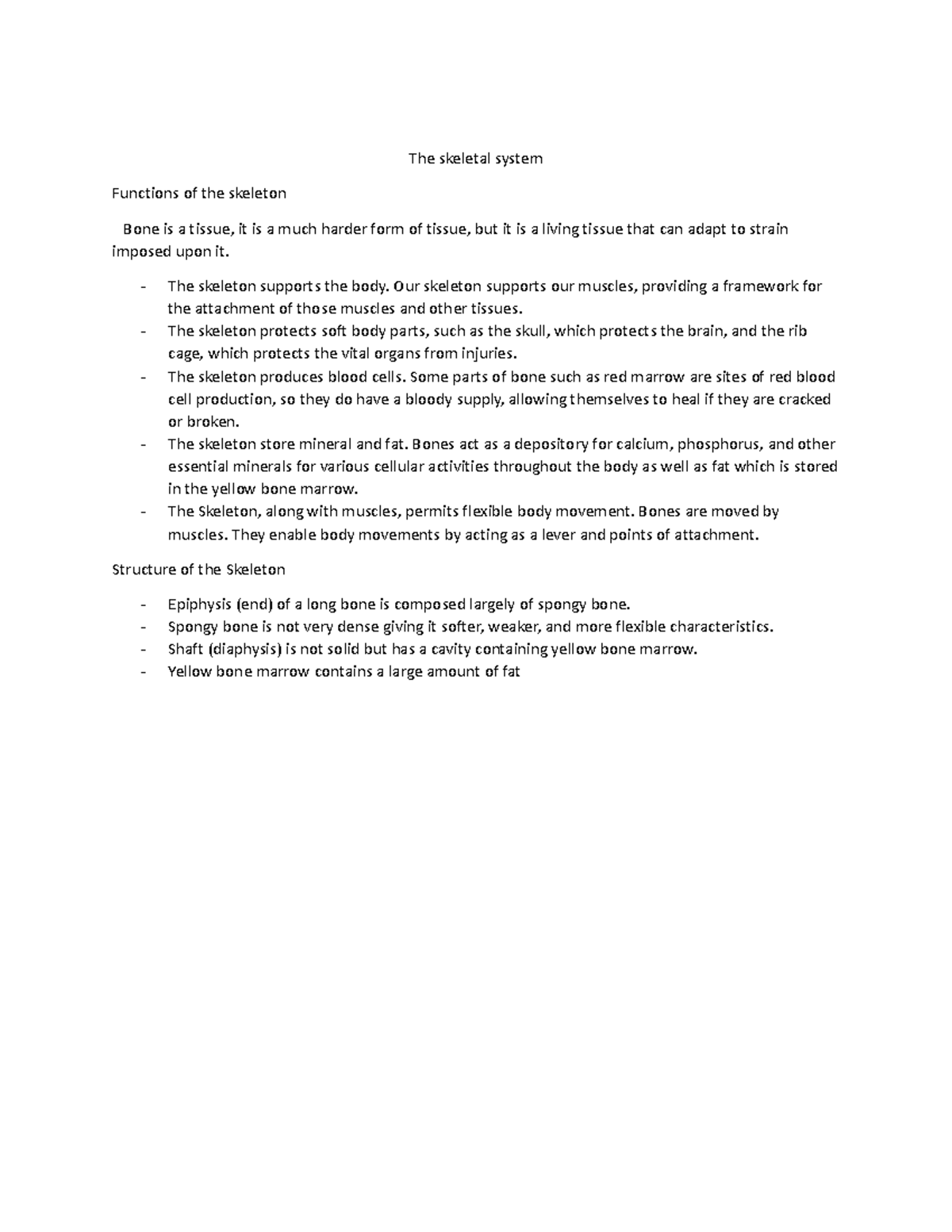 The Skeletal System Overview - Human A&P1 Lecture Notes - Studocu