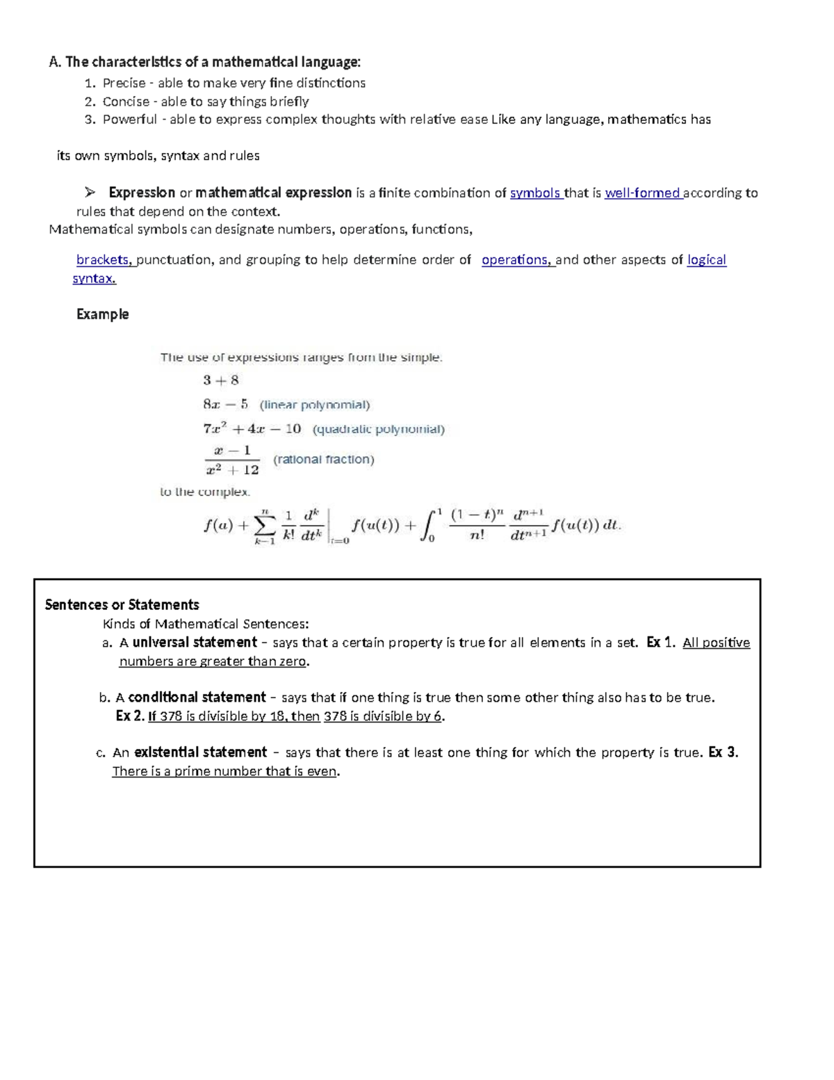 Mathematical Language Characteristics and Examples - Studocu