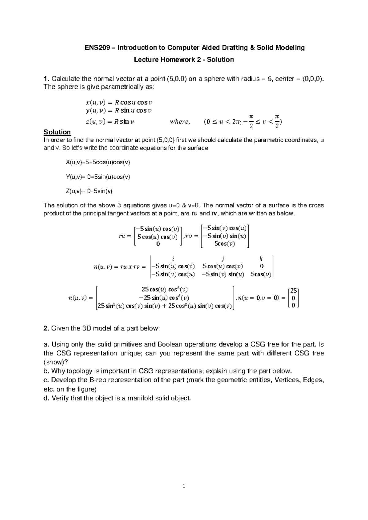 ENS209 Lecture Homework 2 - Solutions on Normal Vectors and CSG Trees ...