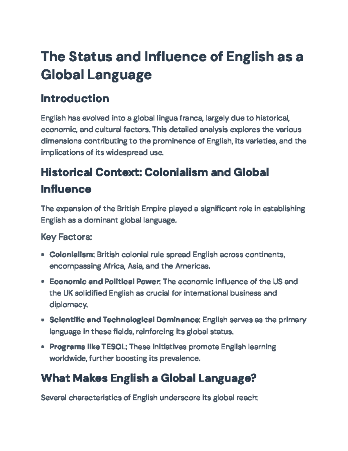 The Status and Influence of English as a Global Language: An Analysis ...
