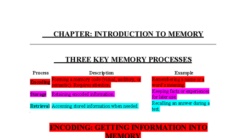 CHAPTER 7: UNDERSTANDING MEMORY PROCESSES AND RETRIEVAL - Studocu