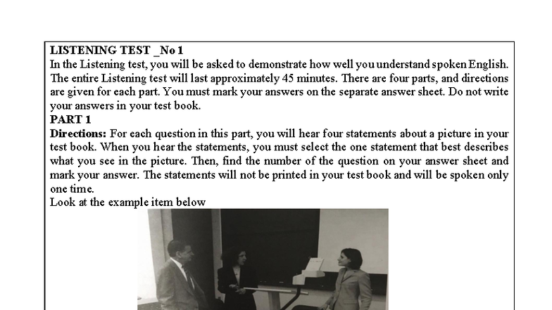 Listening Test No. 1 - English Comprehension Practice - Studocu