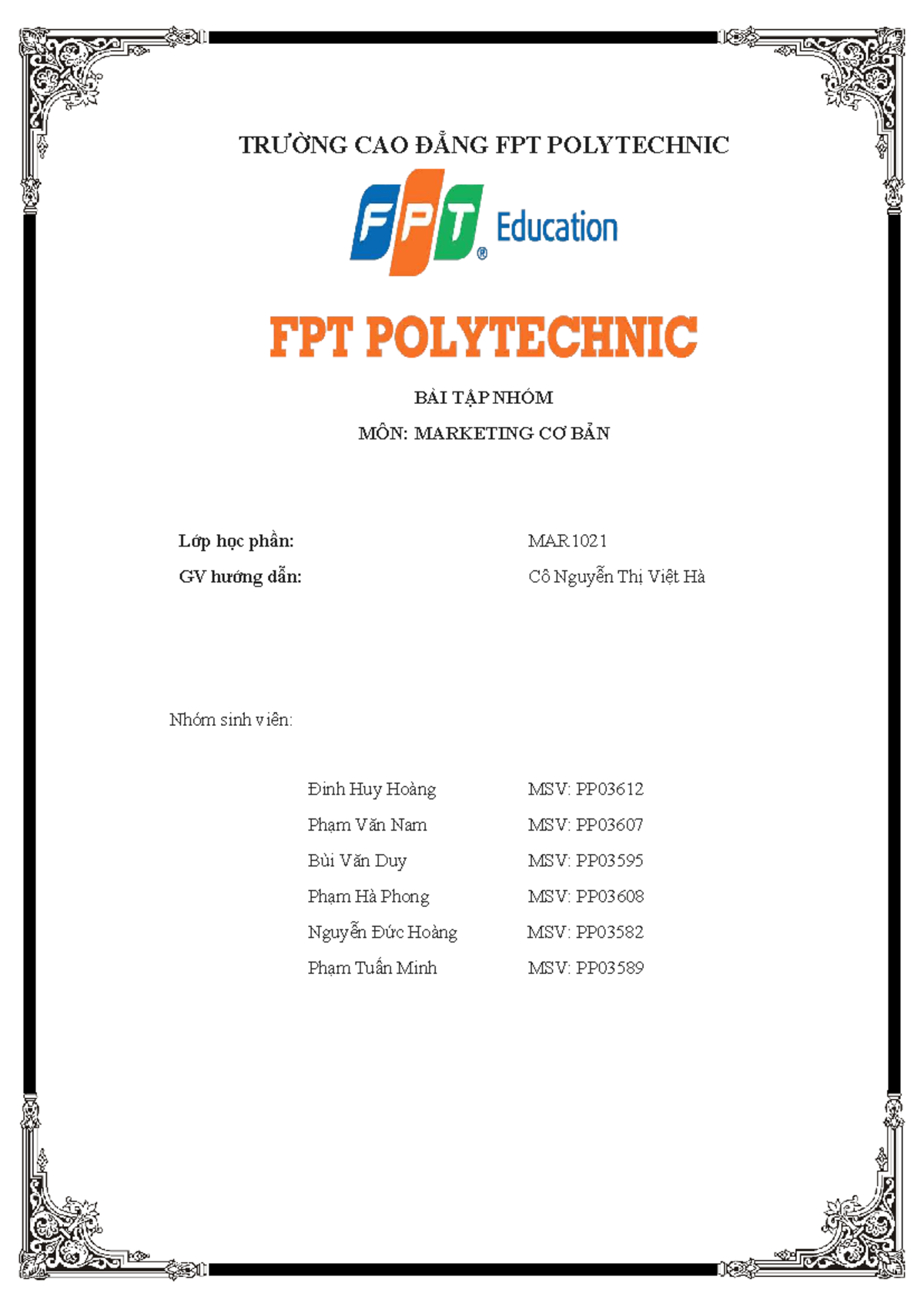 BÀI TẬP NHÓM MÔN: MARKETING CƠ BẢN MAR1021 - PHÂN TÍCH HIGHLANDS COFFEE ...