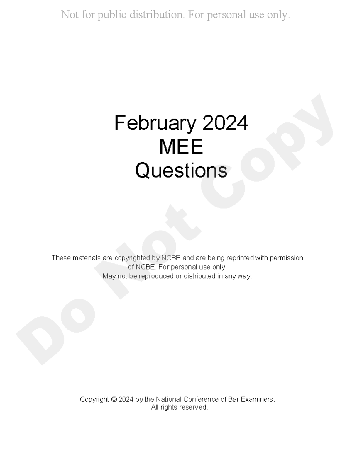 MEE Questions February 2024 - Bar Exam Practice Material - Studocu
