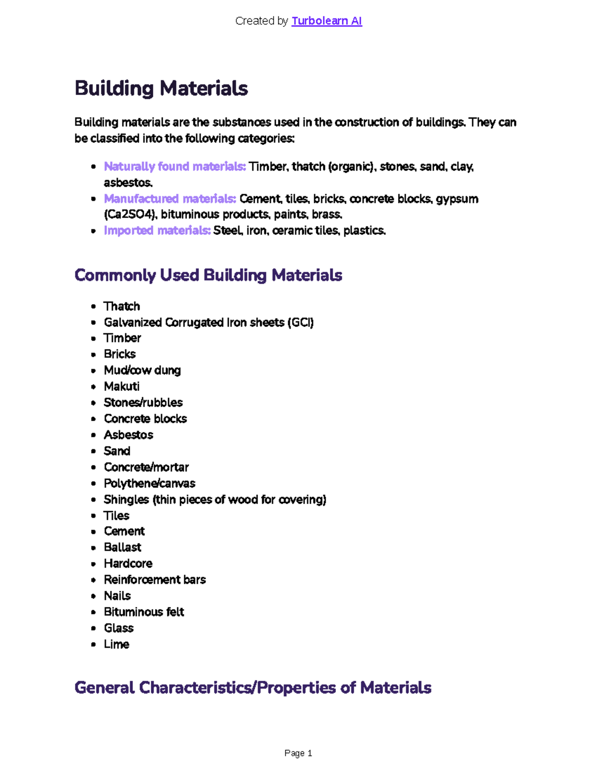 Building Materials Overview: Types, Uses, and Properties - Studocu