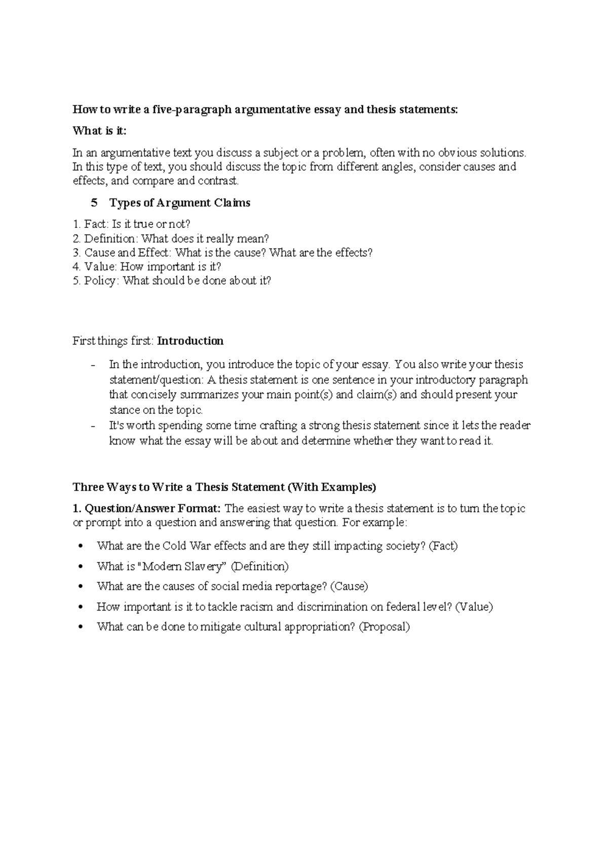 Argumentative Essay Writing Guide: Thesis Statements Explained - Studocu