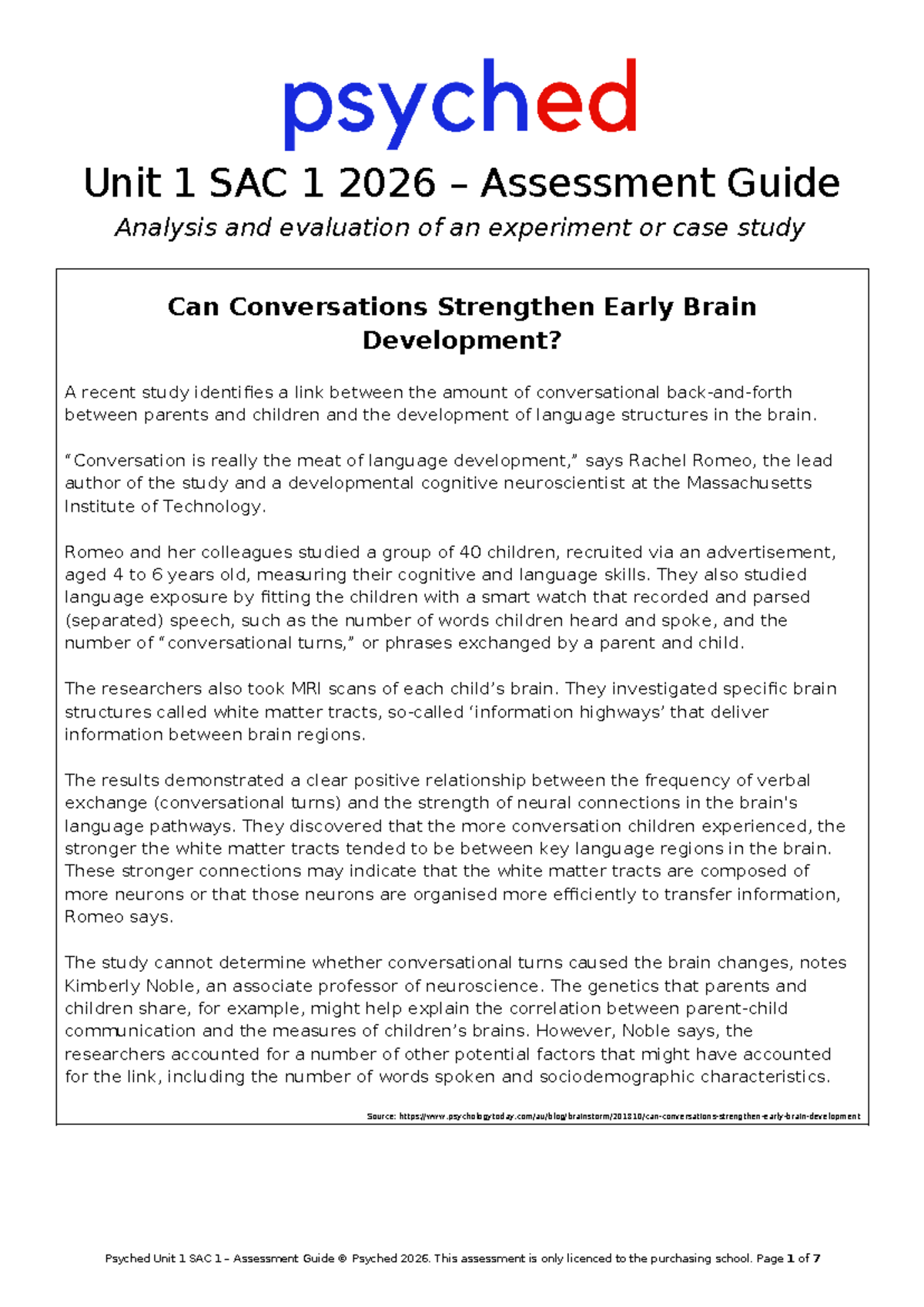 Psyched Unit 1 SAC 1 2026 - Analysis of Conversational Impact on Brain ...