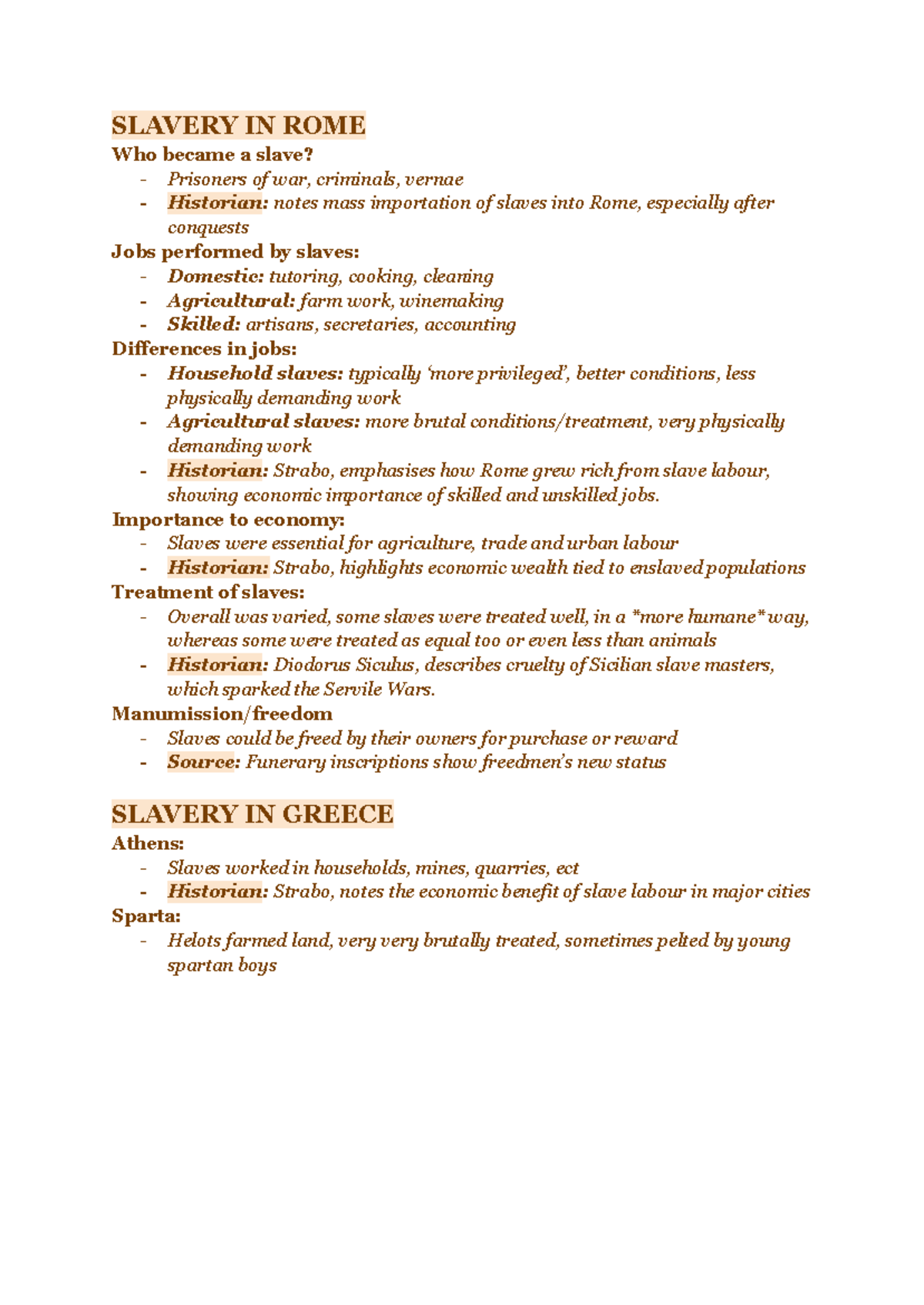 SLAVERY IN ROME & GREECE: Economic Impact and Treatment Notes - Studocu