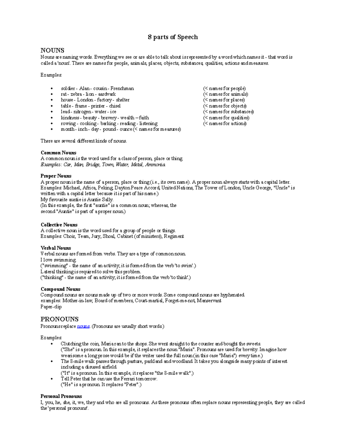 Parts of Speech Overview & Quiz for ELLs (ENG 101) - Studocu