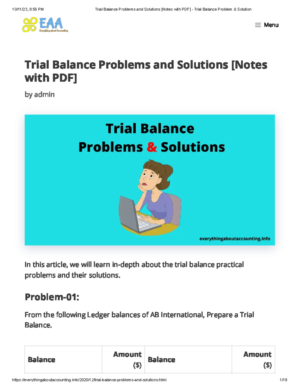 Trial Balance Problems and Solutions: Detailed Notes & PDF Guide - Studocu