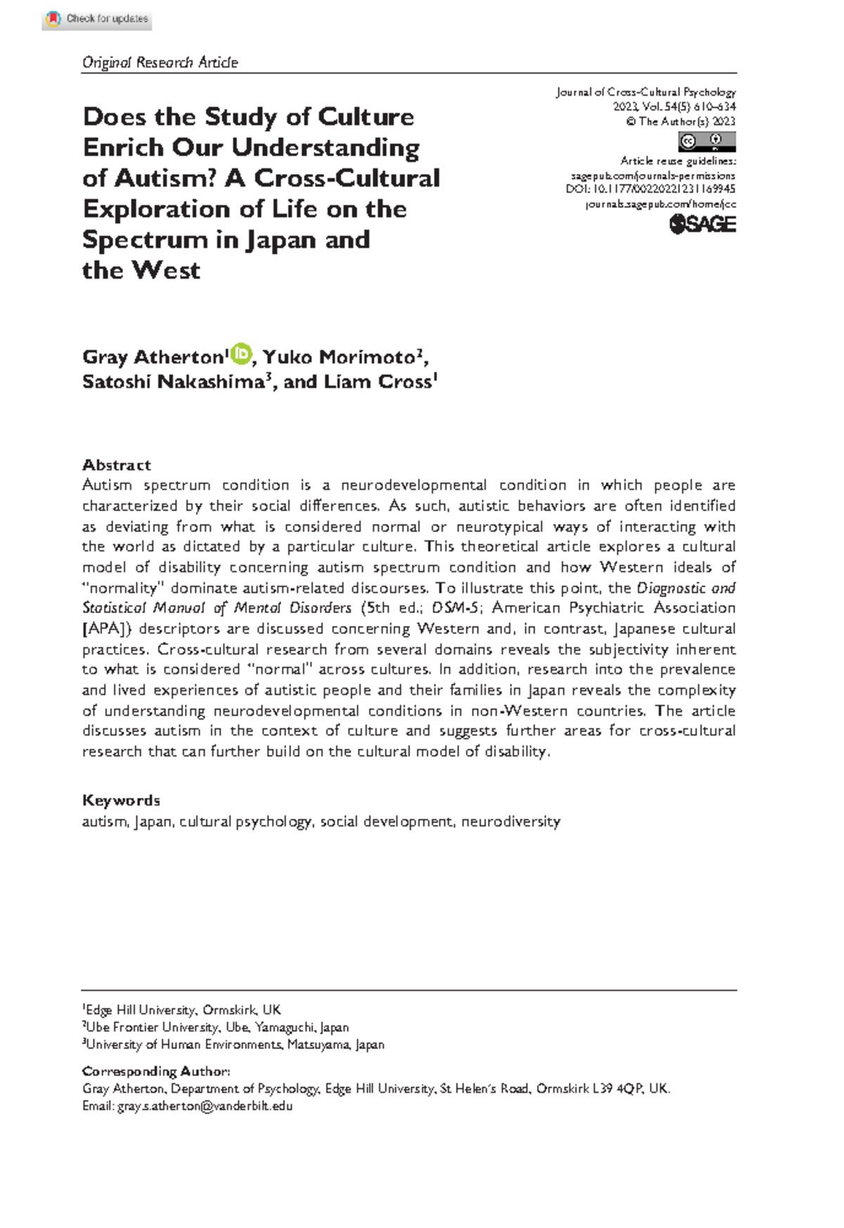 Cultural Insights on Autism: Japan vs. West (Cross-Cultural Study ...
