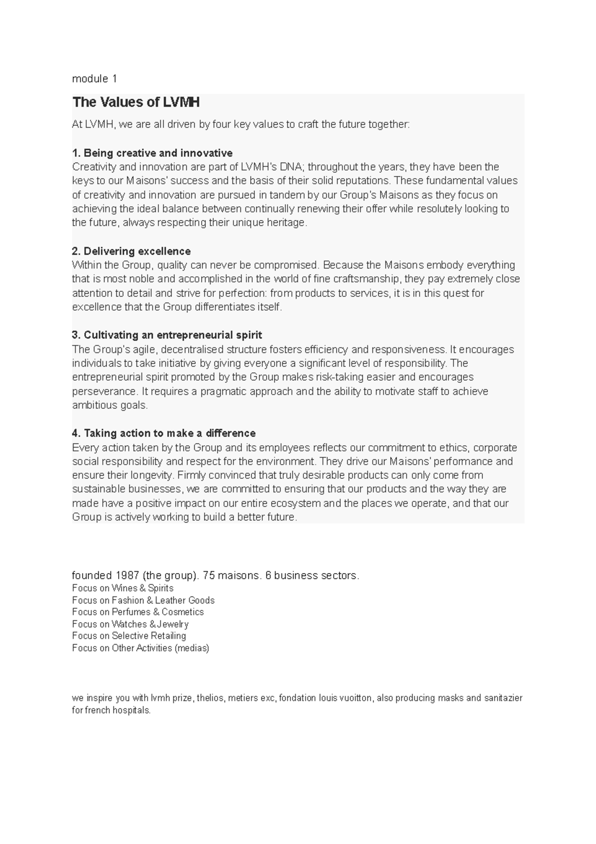LVMH Certificate Module 1: Key Values and Business Sectors Overview ...