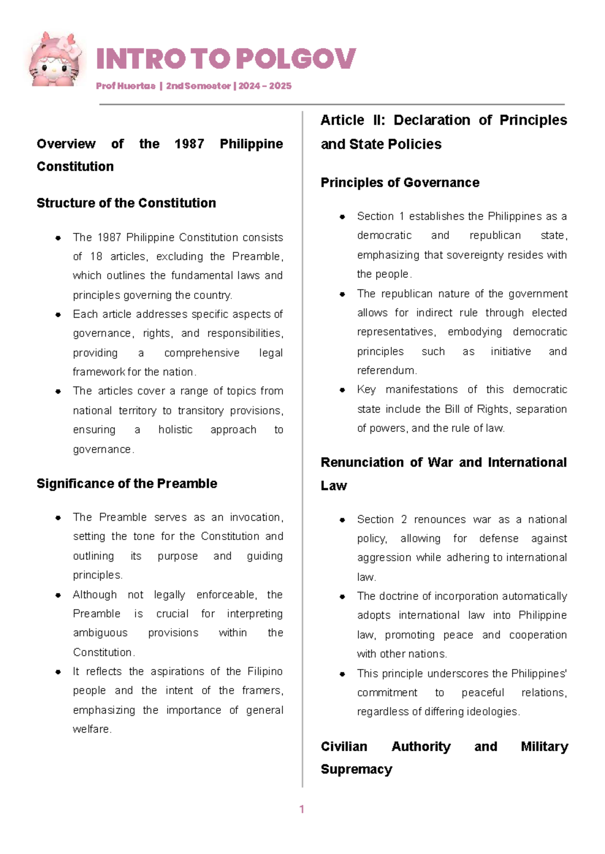 Article II: Overview of Philippine Governance Principles - POLGOV 2nd ...