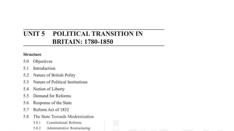 Political Transition in Britain: Key Developments (1780-1850) - Studocu