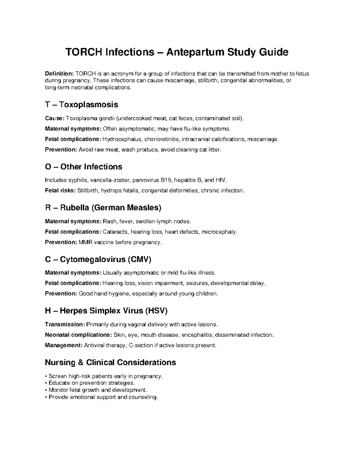 TORCH Infections Antepartum Study Guide: Key Insights and Prevention ...