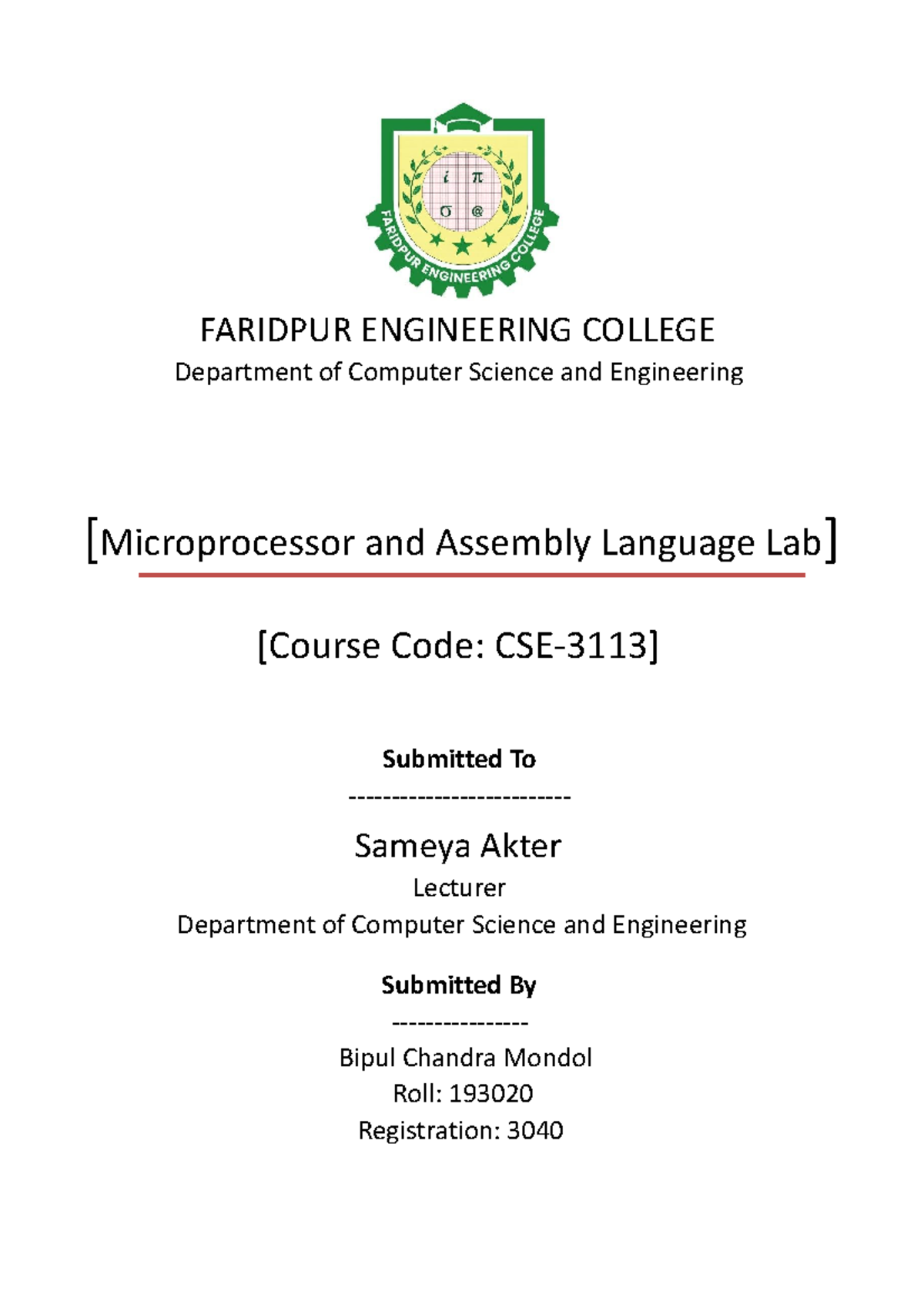 CSE-3113 Lab Report - Assembly Language Programming Exercises - Studocu