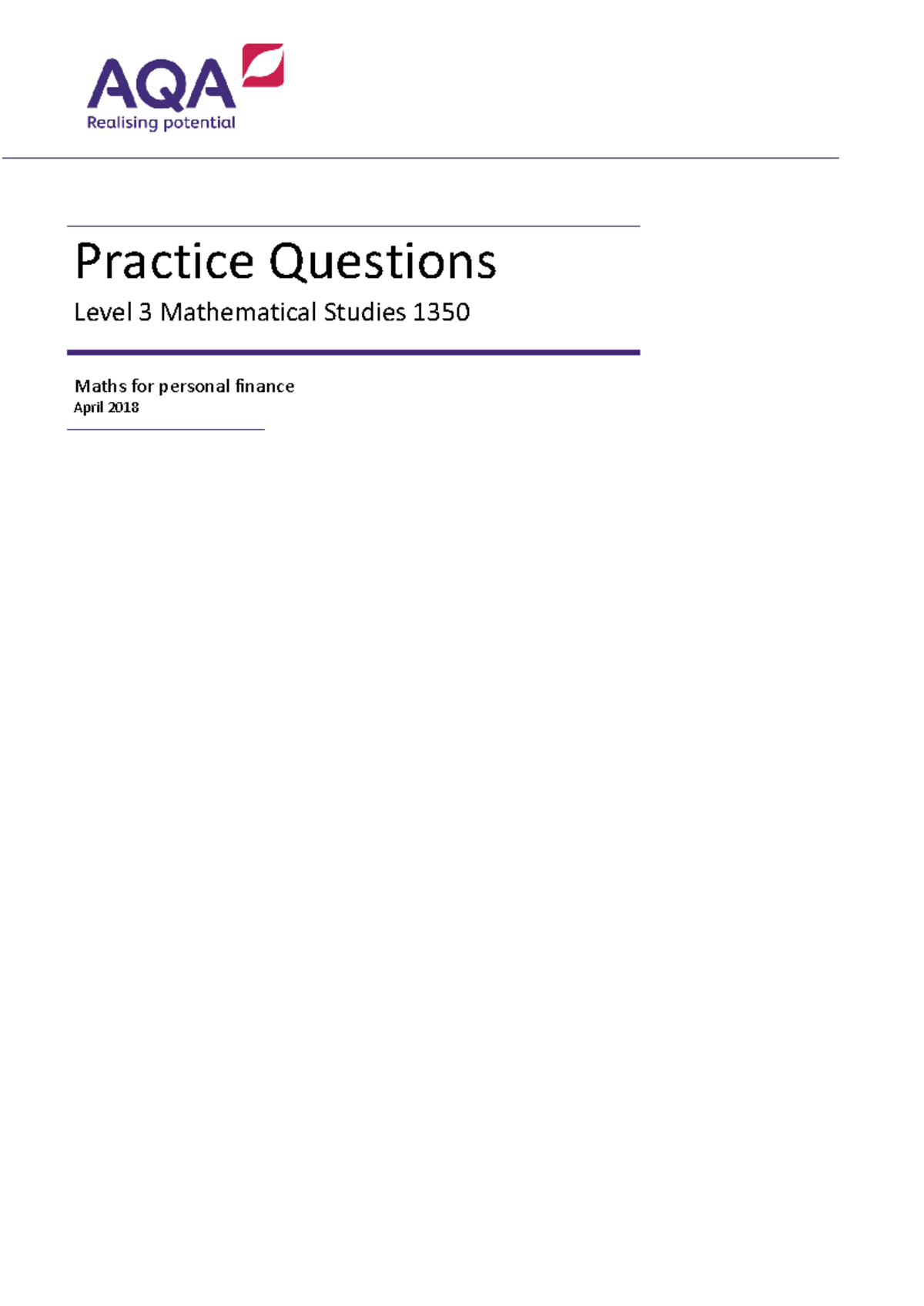 Personal-finance - tax - F Practice Questions Level 3 Mathematical ...