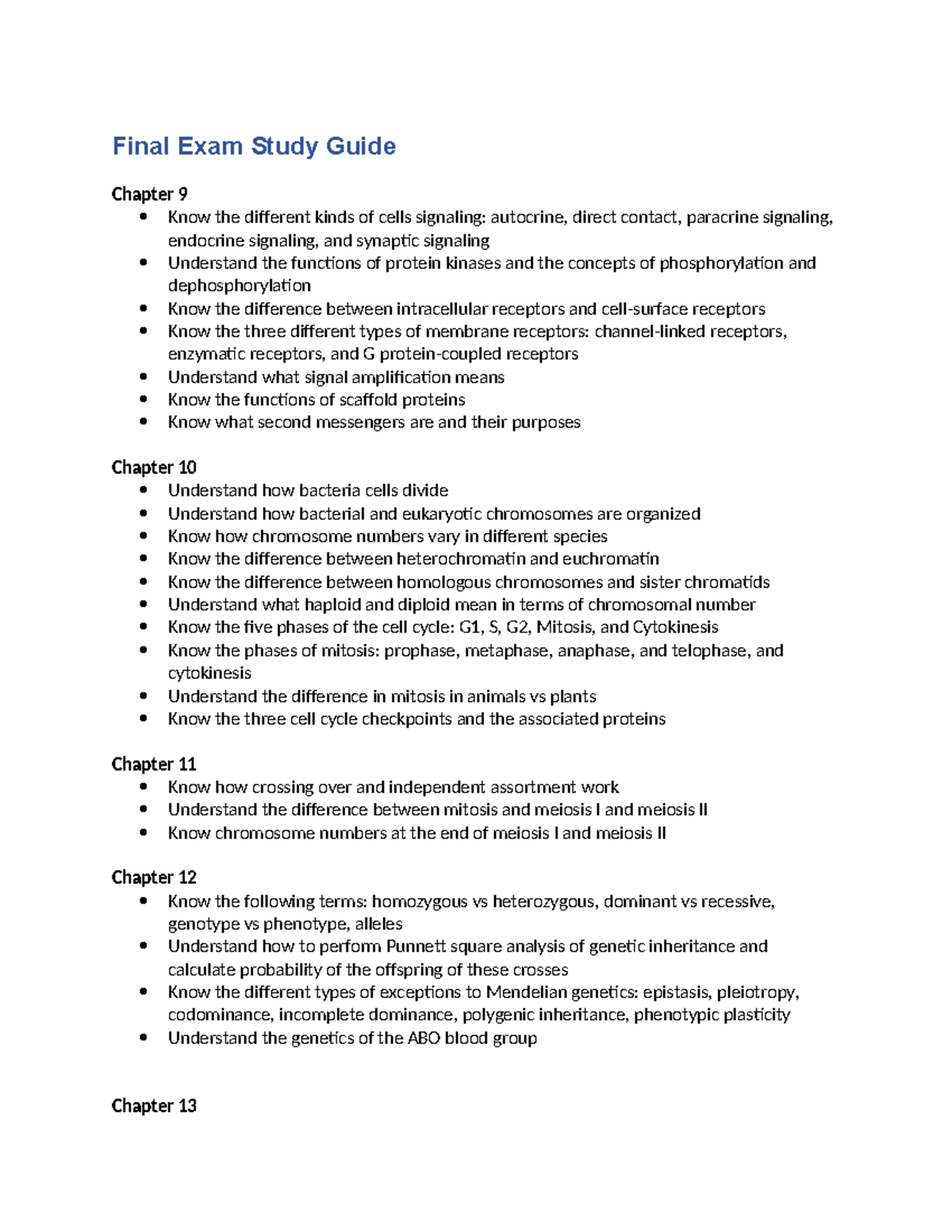 Biology 101 Final Exam Study Guide - Studocu