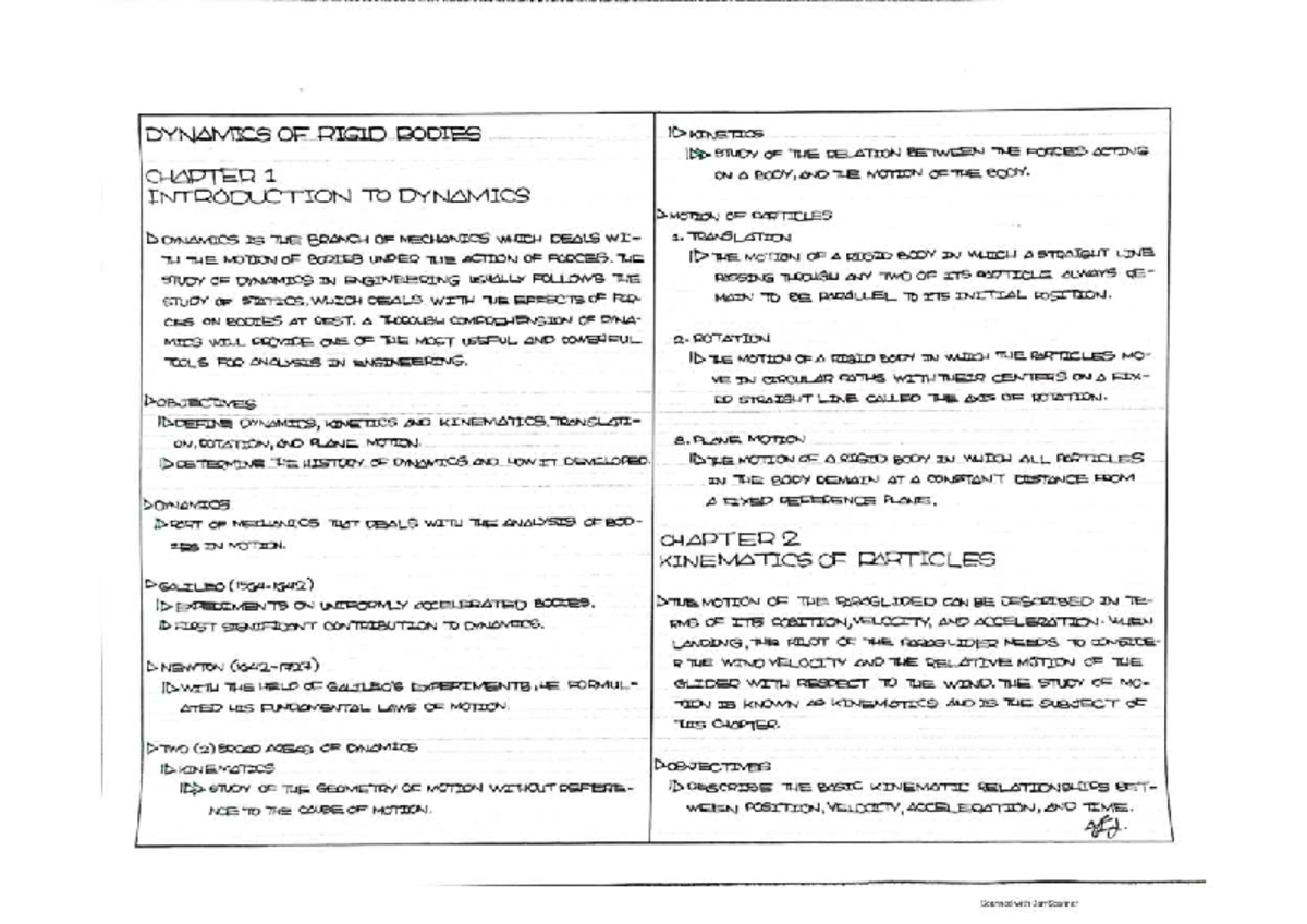 Dynamics of Rigid Bodies: Kinetics and Motion Analysis (ENGR 101) - Studocu