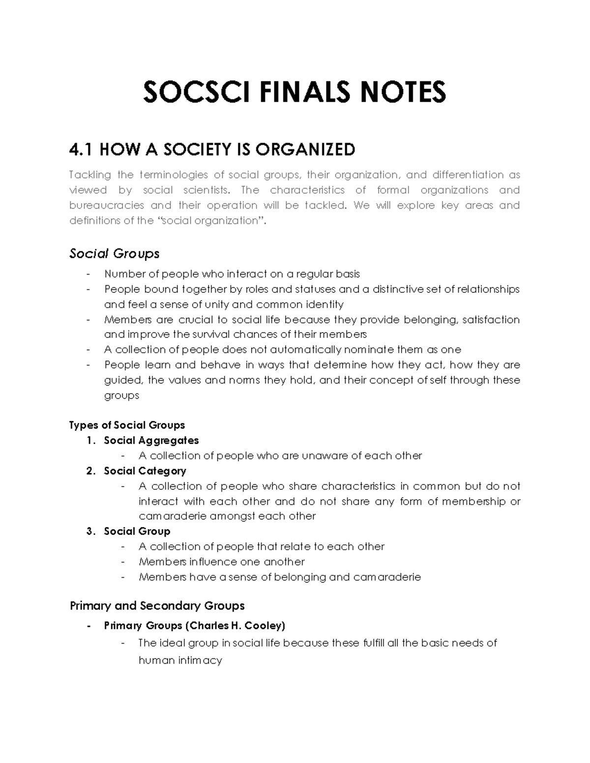 Socsci- Finals- Comprehensive Study Guide on Social Organization - Studocu