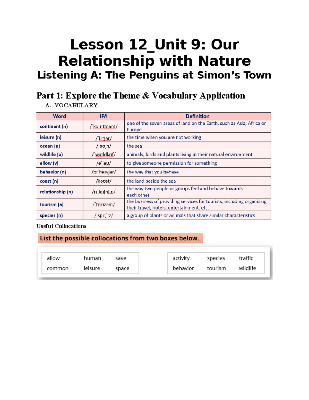 Lesson 12 - Unit 9: Our Relationship with Nature - Listening A (AV4 ...