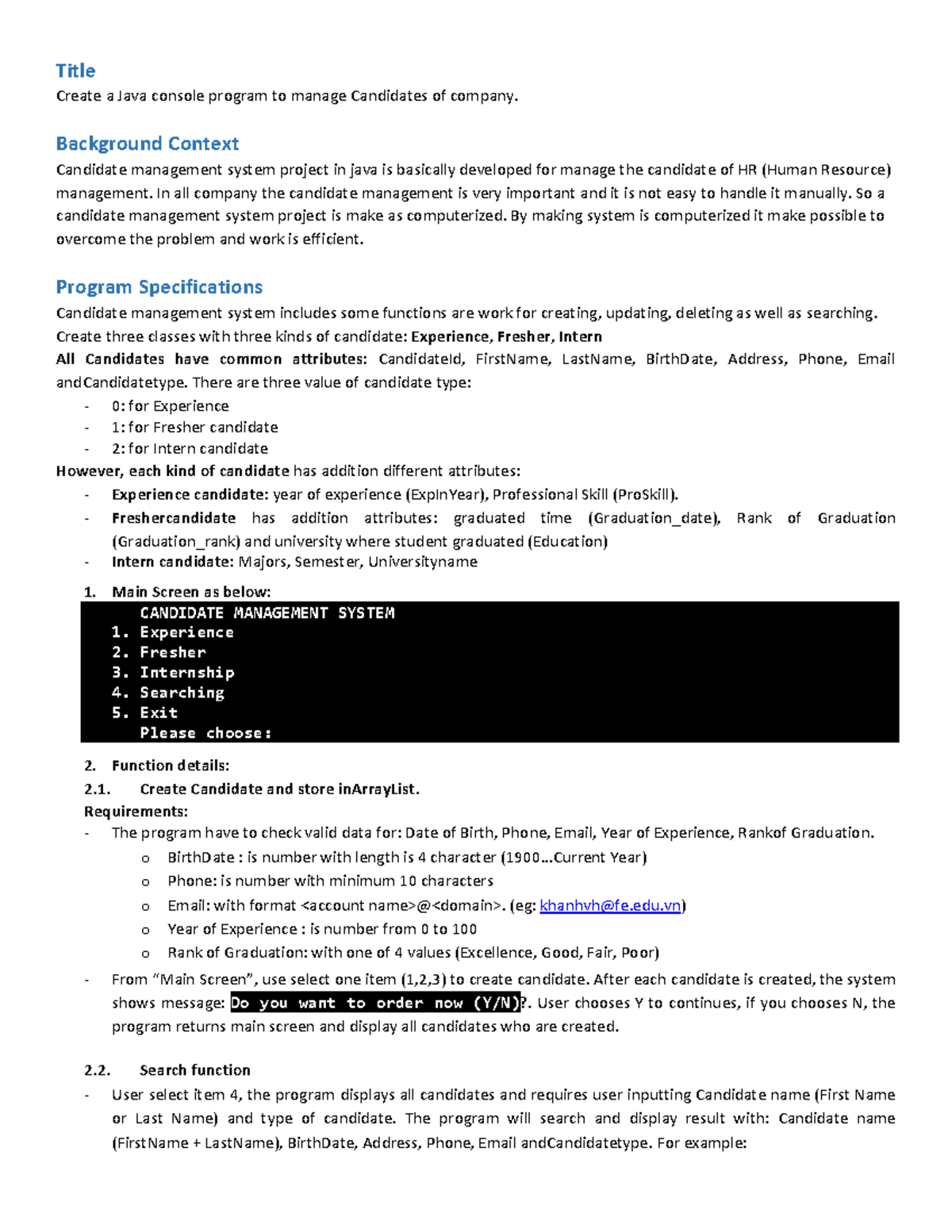 L01 - Java Candidate Management System Implementation Guide - Studocu