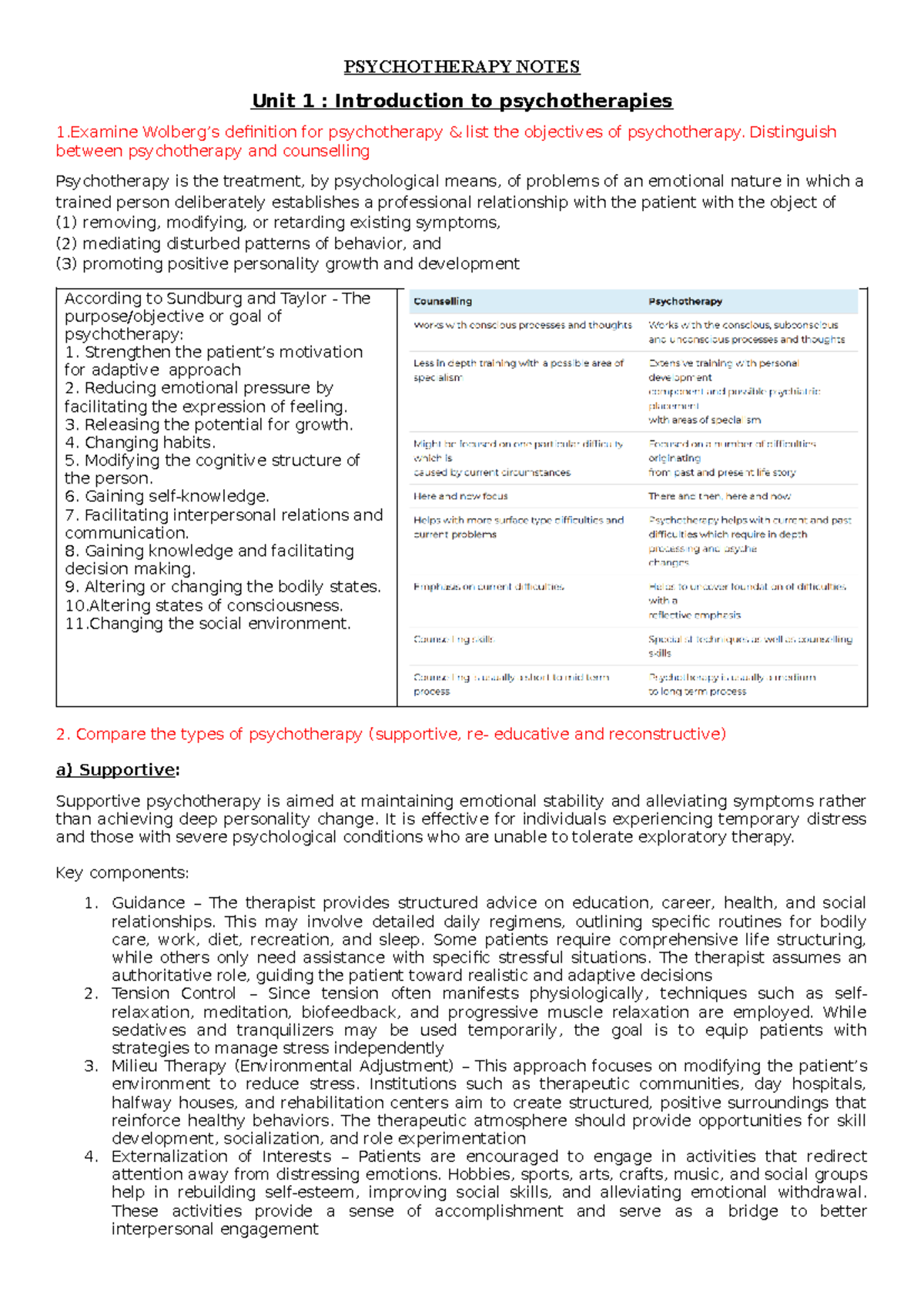 Psychotherapy Notes: An In-Depth Study of Theories and Practices - Studocu