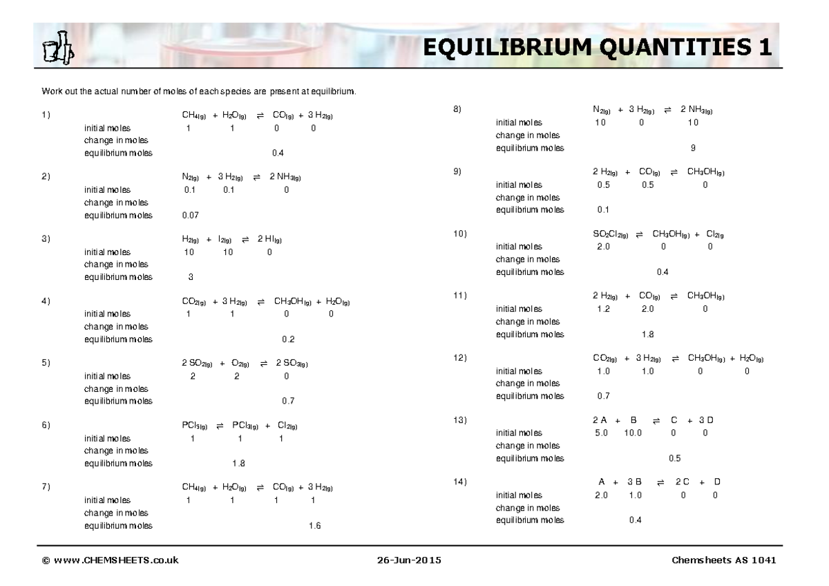 Equilibrium Quantities in Chemistry AS 1041: Chemsheets Practice 1 ...