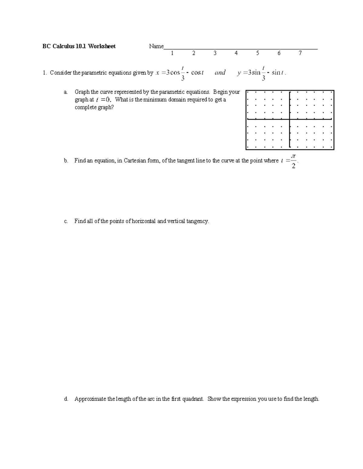 BC Calc Unit 10 Parametric Equations Practice Worksheet - Studocu