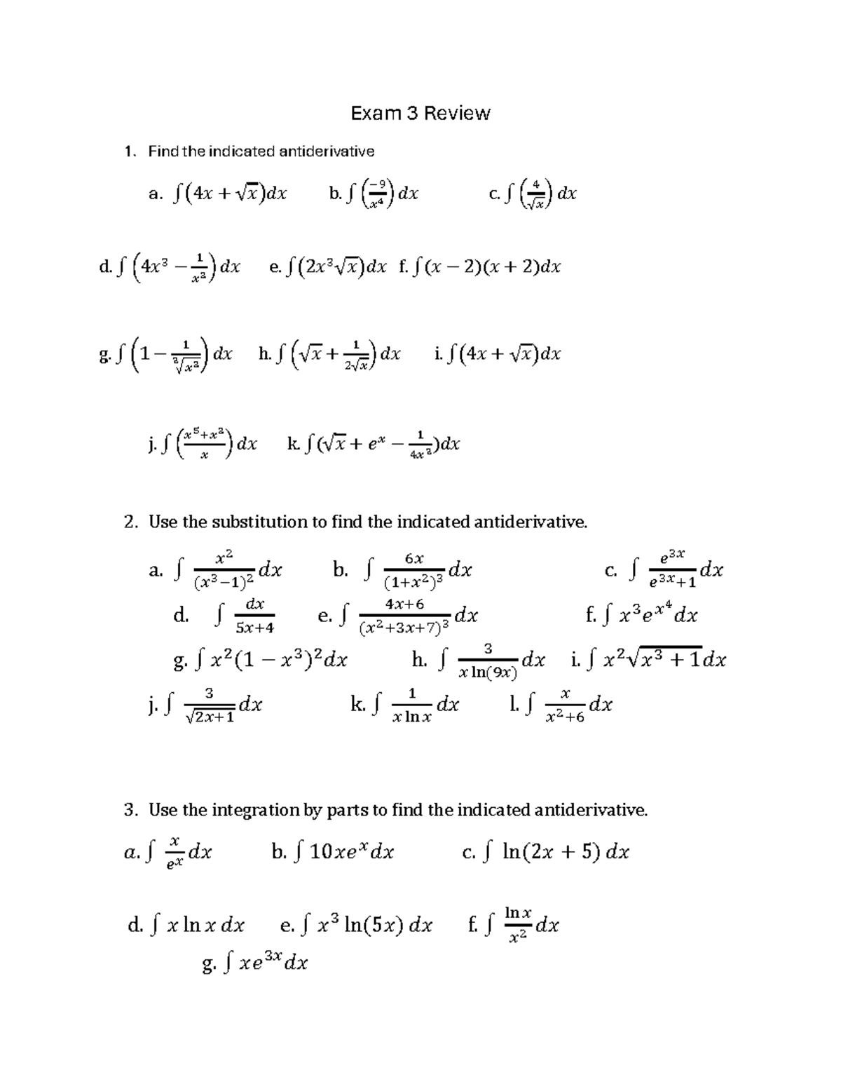Calculus II Final Exam Review (MATH 202) - Exam 3 Review 1. Find the ...
