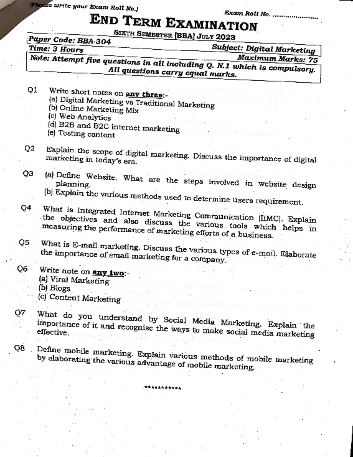 Digital Marketing Past Year Exam Papers for Review - Studocu