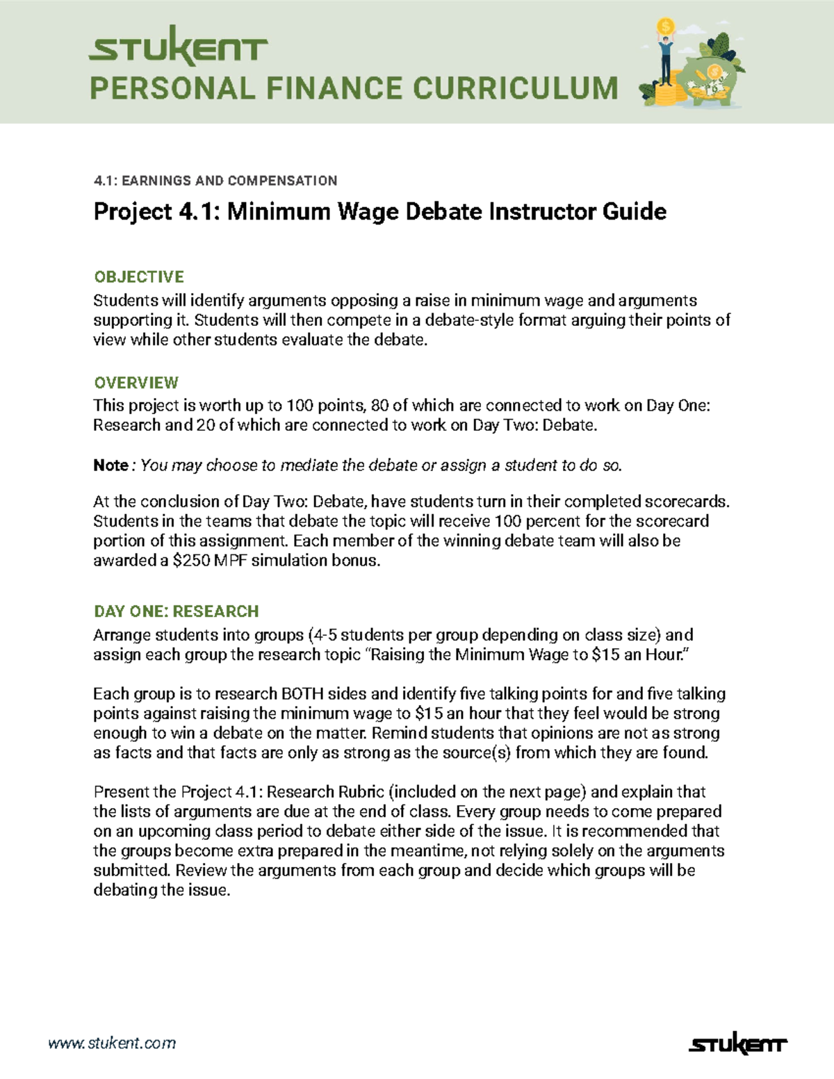 Assignment Project-4: Minimum Wage Debate Preparation Guide - Studocu