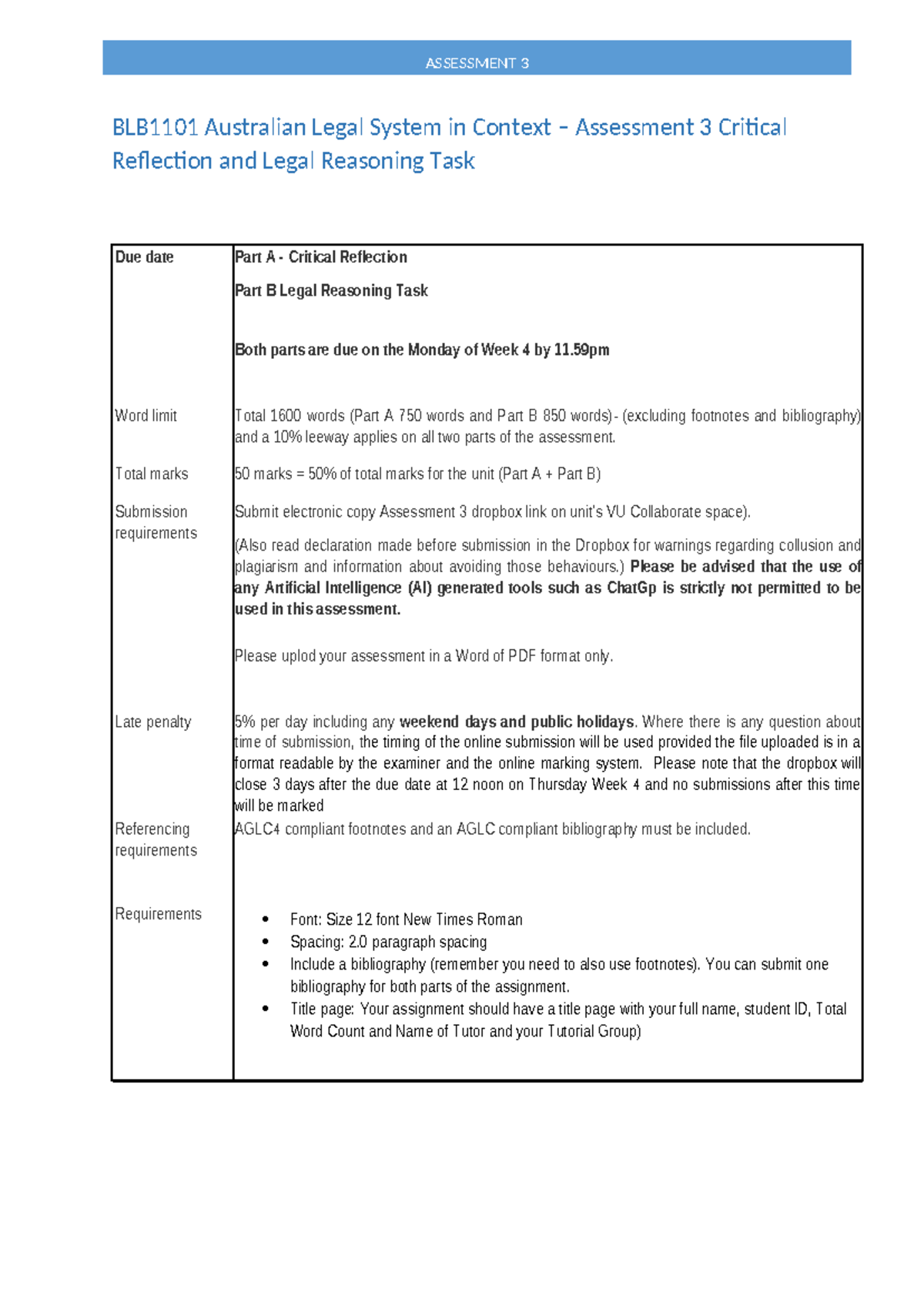 Asessment 3 Critical Reflection and Legal Reasoning Taskk 1 1 - Total ...