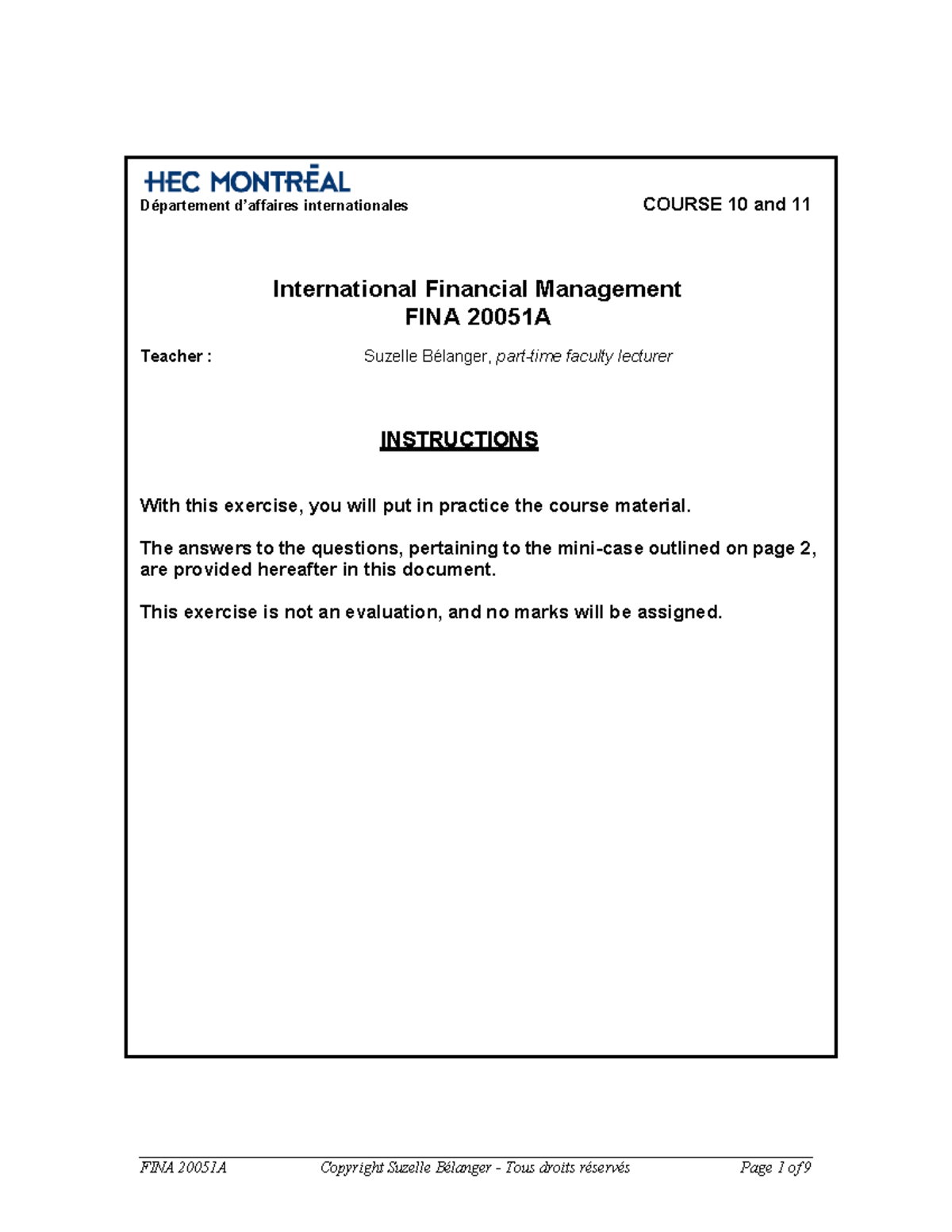 FINA 20051A - Mini-Case Study on SPV: Questions & Answers for Course 10 ...