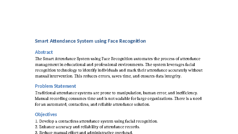 Smart Attendance System (SAS) Using Face Recognition Technology - Studocu