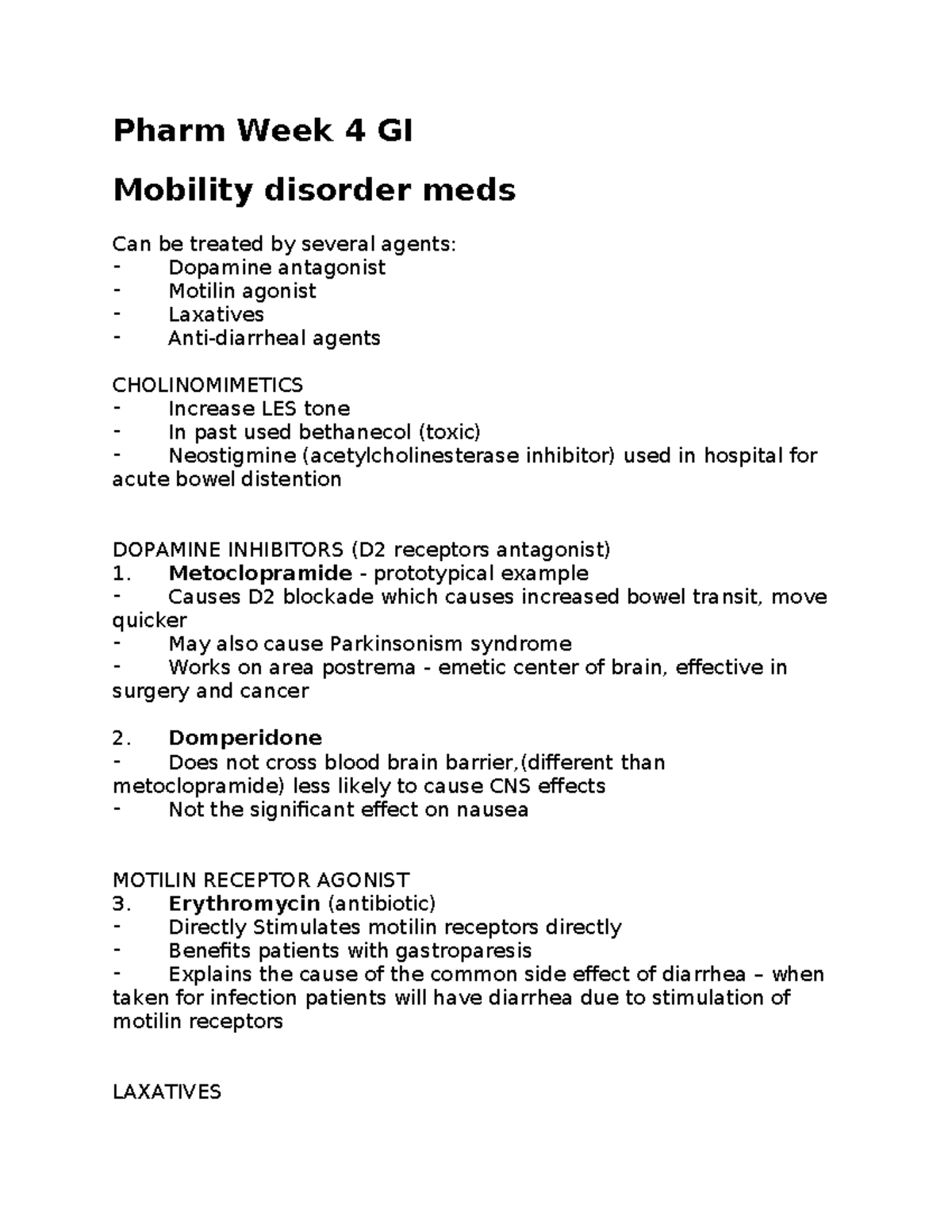 NURS6521 Week 4 Pharm Notes on GI Disorders and Treatments - Studocu