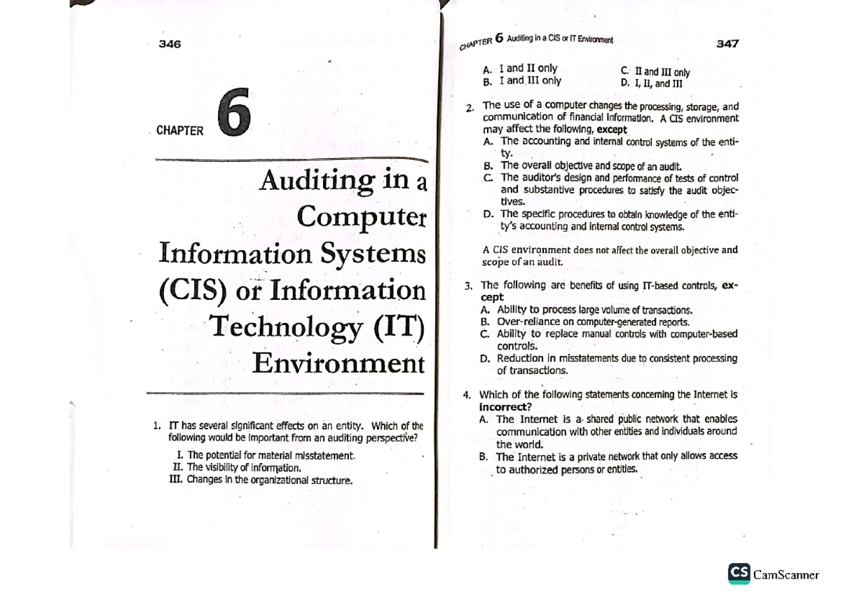 CIS 101: Auditing in a CIS Environment MCQ Study Guide - Studocu