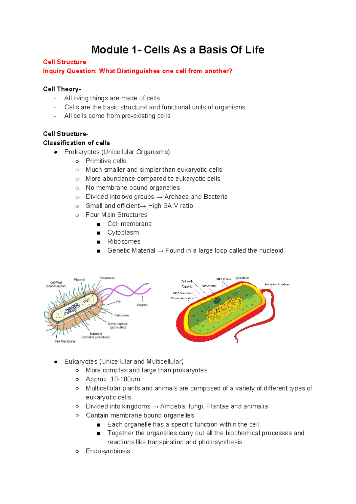 Detailed Full Prelim Course Notes w Diagrams - Module 1- Cells As a ...